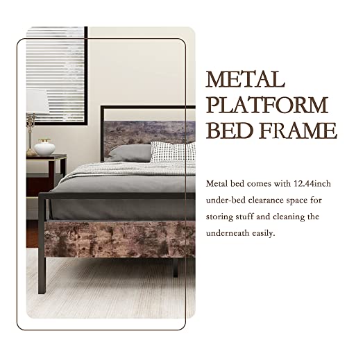 NNV Metal Platform King Size Bed Frame with Wooden Headboard and Footboard, Strong Metal Slats Support Mattress Foundation No Box Spring Needed Easy Assembly Black