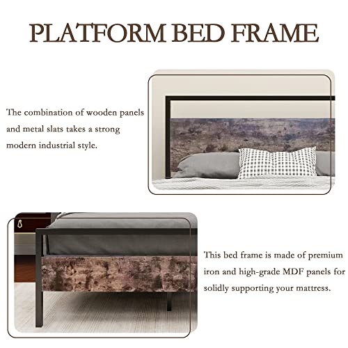 NNV Metal Platform King Size Bed Frame with Wooden Headboard and Footboard, Strong Metal Slats Support Mattress Foundation No Box Spring Needed Easy Assembly Black