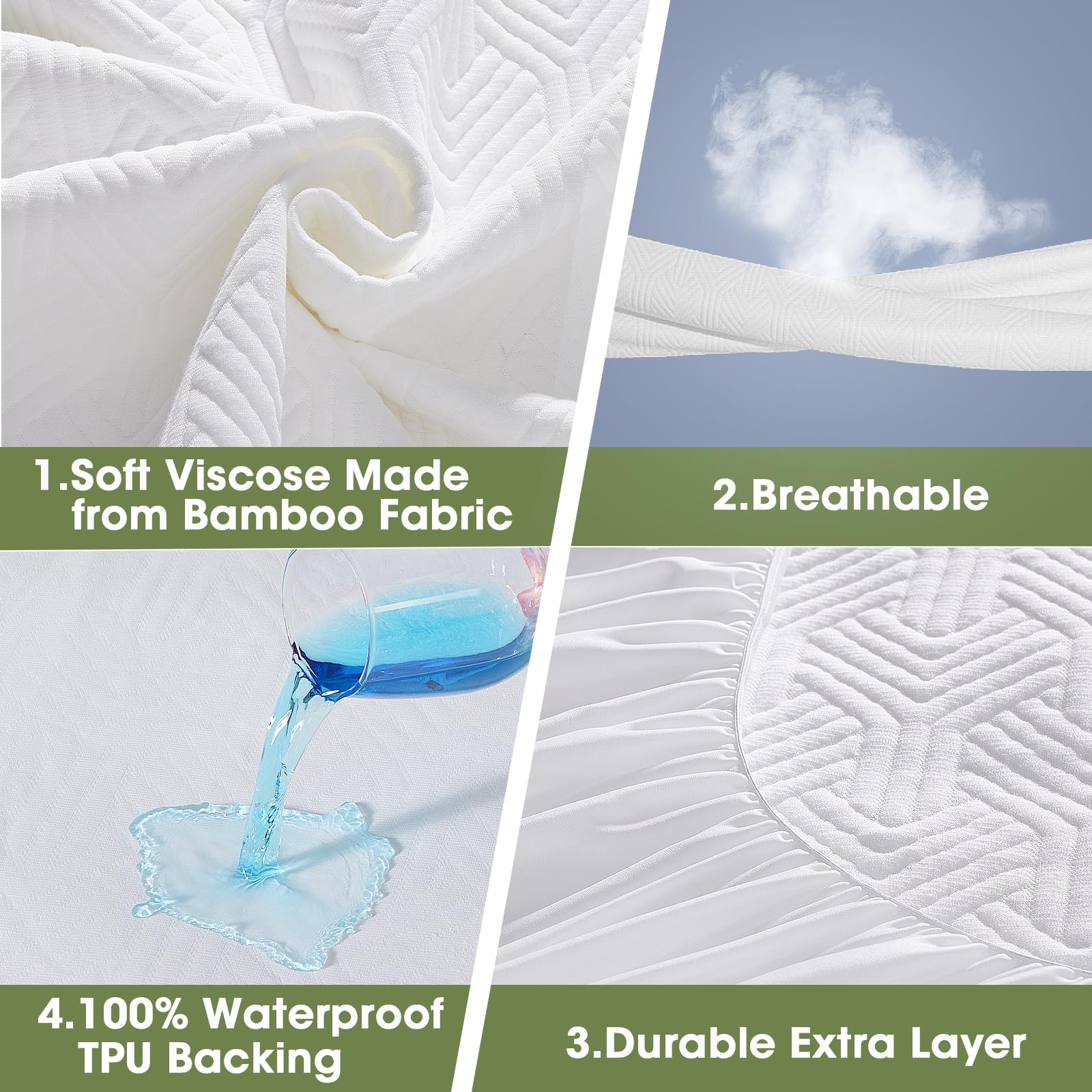 HYLEORY Twin Size Waterproof Mattress Protector Viscose Made from Bamboo Cooling Mattress Pad Cover Breathable Soft 3D Air Fabric Noiseless Washable Fitted Sheet with Deep Pocket Up to 21"