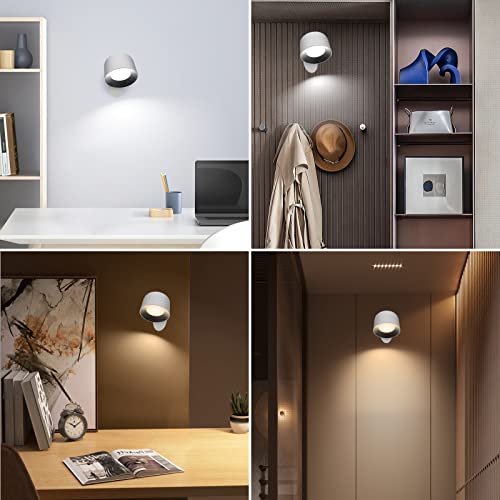 Amouhom LED Wall Sconce with Remote Touch Control Wall Mounted Night Light 5 Brightness Levels &7 Colors with 2500 mAh Battery 360° Rotating Bedside Lamp for Bedroom Living Room (White)