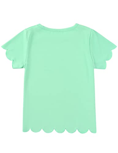Noomelfish Girls Short Sleeve Scalloped Edge T-Shirts Casual Cute Summer Tee Tops Blouse, Light Green, Size 9-10 Years