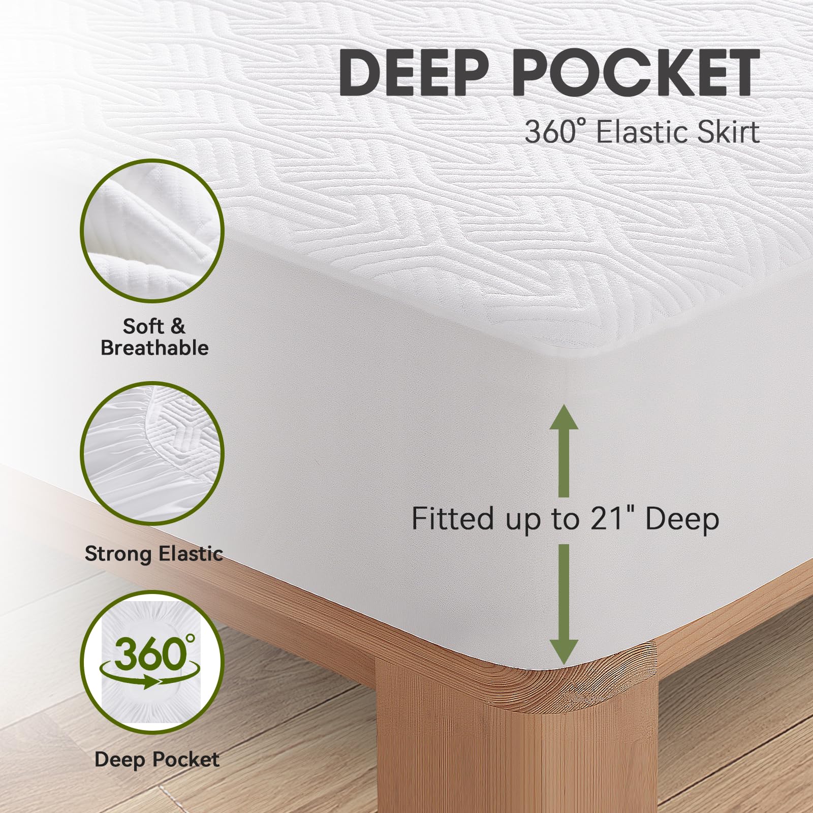 HYLEORY Twin Size Waterproof Mattress Protector Viscose Made from Bamboo Cooling Mattress Pad Cover Breathable Soft 3D Air Fabric Noiseless Washable Fitted Sheet with Deep Pocket Up to 21"