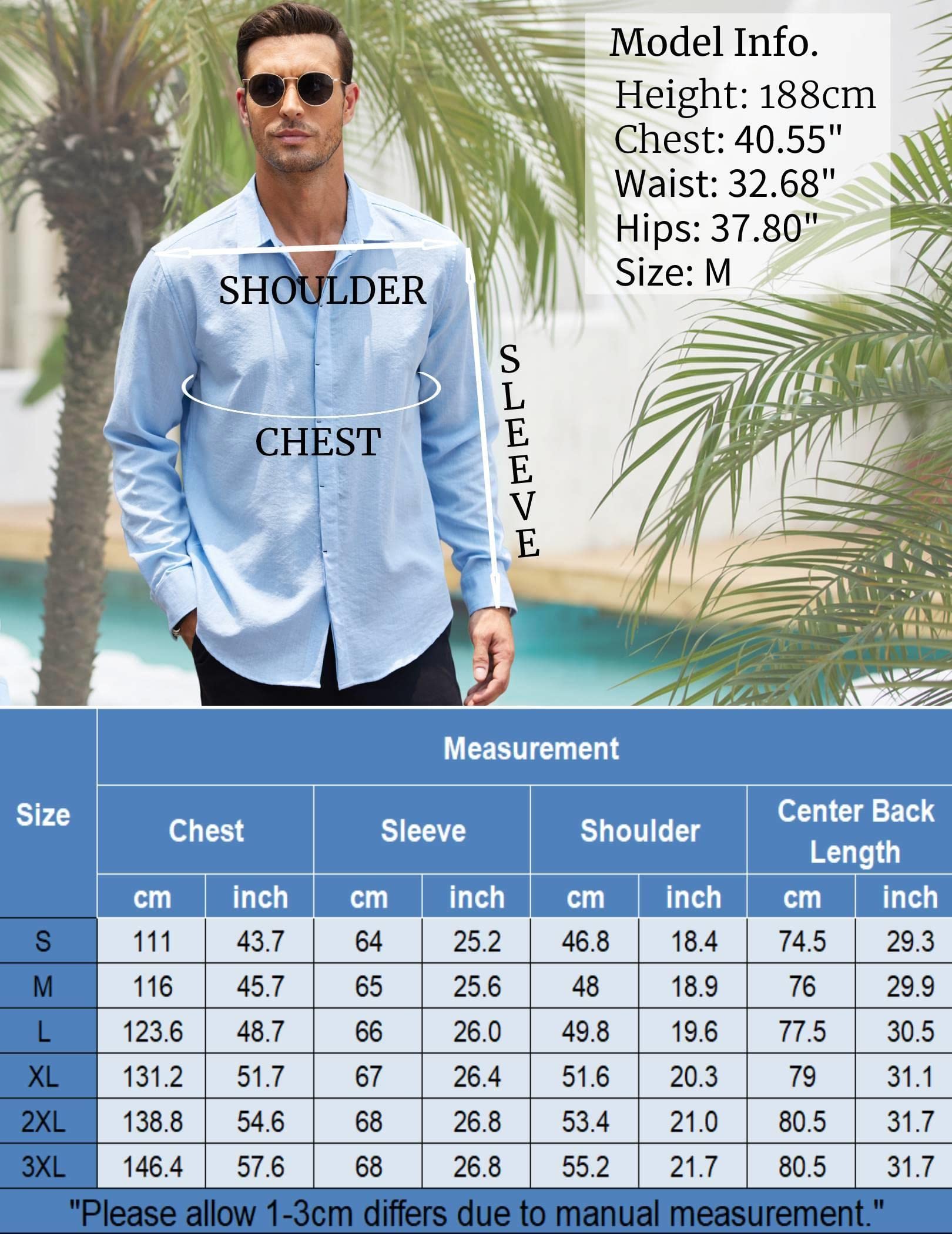 COOFANDY Men's Beach Shirt Button Up Shirts Casual Long Sleeve Slim Fit Summer Shirts Light Green