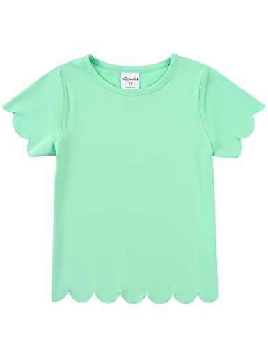 Noomelfish Girls Short Sleeve Scalloped Edge T-Shirts Casual Cute Summer Tee Tops Blouse, Light Green, Size 9-10 Years