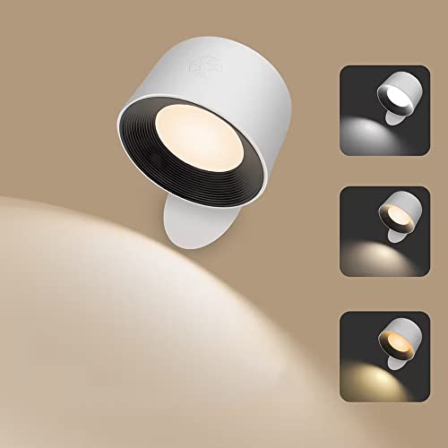 Amouhom LED Wall Sconce with Remote Touch Control Wall Mounted Night Light 5 Brightness Levels &7 Colors with 2500 mAh Battery 360° Rotating Bedside Lamp for Bedroom Living Room (White)