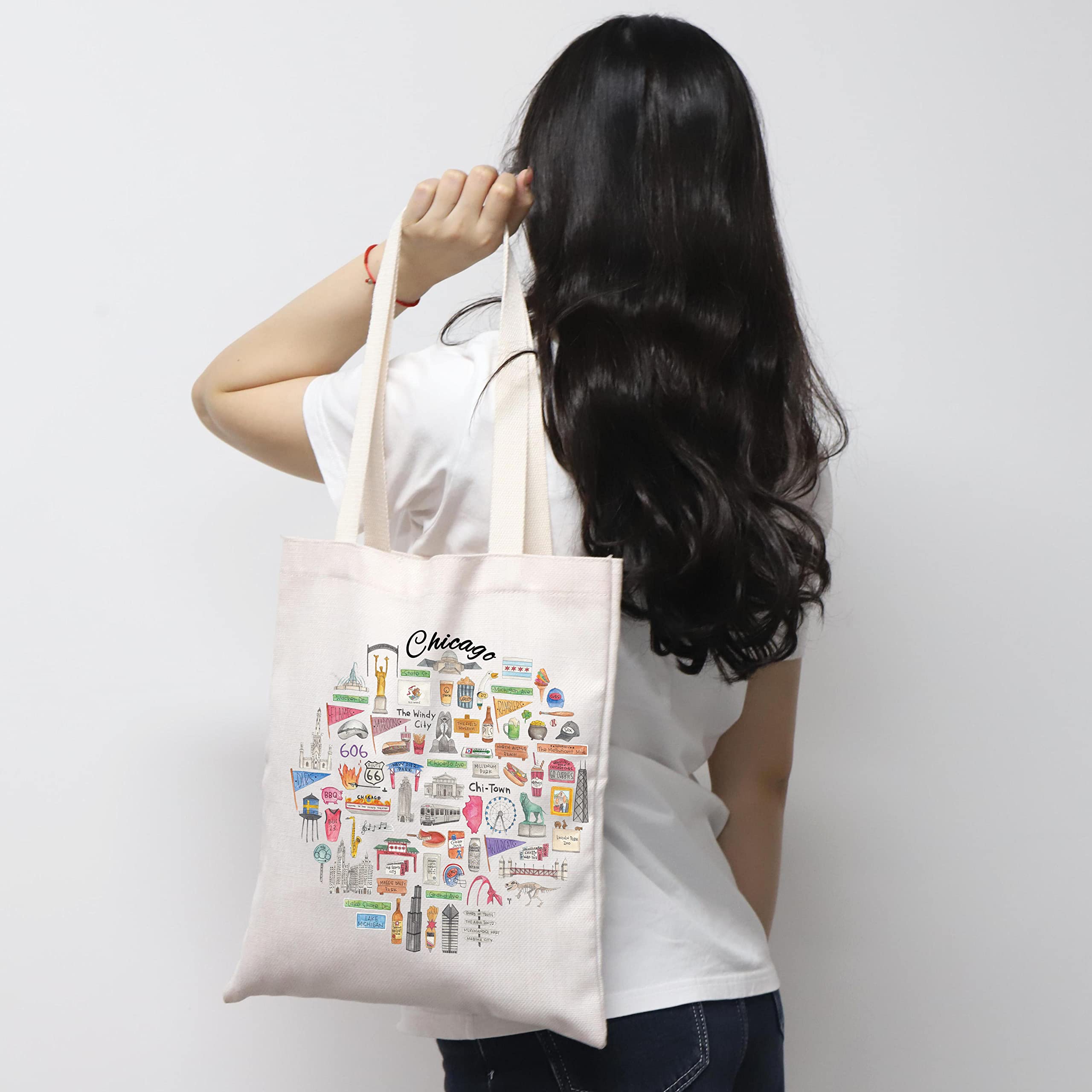 MNIGIU Chicago Tote Bag - Chicago Souvenir Gift Travel Bag - Welcome Bag