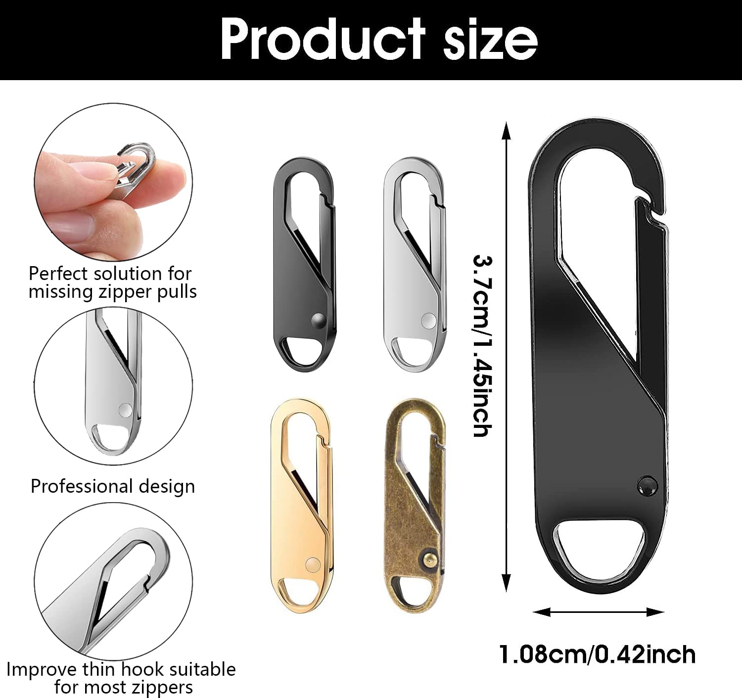 Zipper Pull Tab Kit Zipper Pull Replacement,Metal Zipper Pulls for Purses,Handbags,Luggage,Backpacks,Coats,Detachable Zipper for Sewing,with Small Storage Box(10+1 Pcs,Black,Silver,Gold,Bronze,Grey)