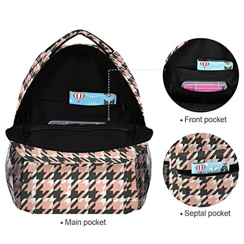 Houndstooth Tartan Tweed Laptop Backpack 16 Inch Large Backpack for Women Men School Business Work Travel Backpack