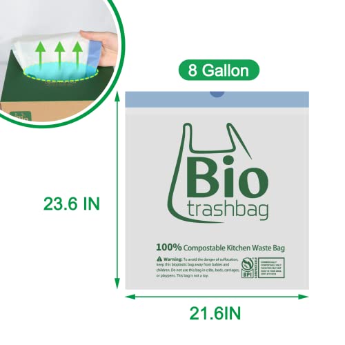 8 Gallon Compostable Trash Bags, 50 Count Drawstring Trash Bags Biodegradable, Heavy Duty Extra Thick Compost Bags, Kitchen Food Scrap Waste Bag, US BPI and OK Compost Home Certified