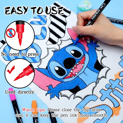 DEYONI Dual Tip Acrylic Paint Pens, 26 Colors, Medium and Brush Tips, Ideal for Rock Painting, Ceramic, Wood, Plastic, Calligraphy, Scrapbooking, Card Making, DIY Crafts