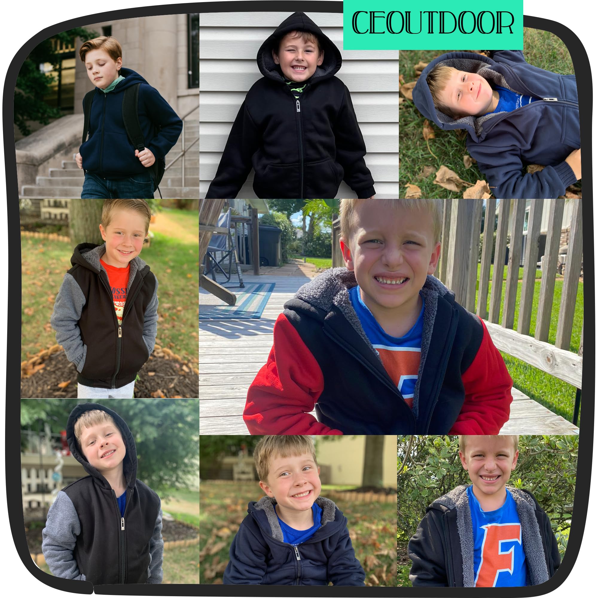 Ceoutdoor Boys Fleece Jacket Zip up Sweatshirt Hoodie Soft Warm Outdoor Winter Coat for Kids (B-Black/Grey,Size 6-7)