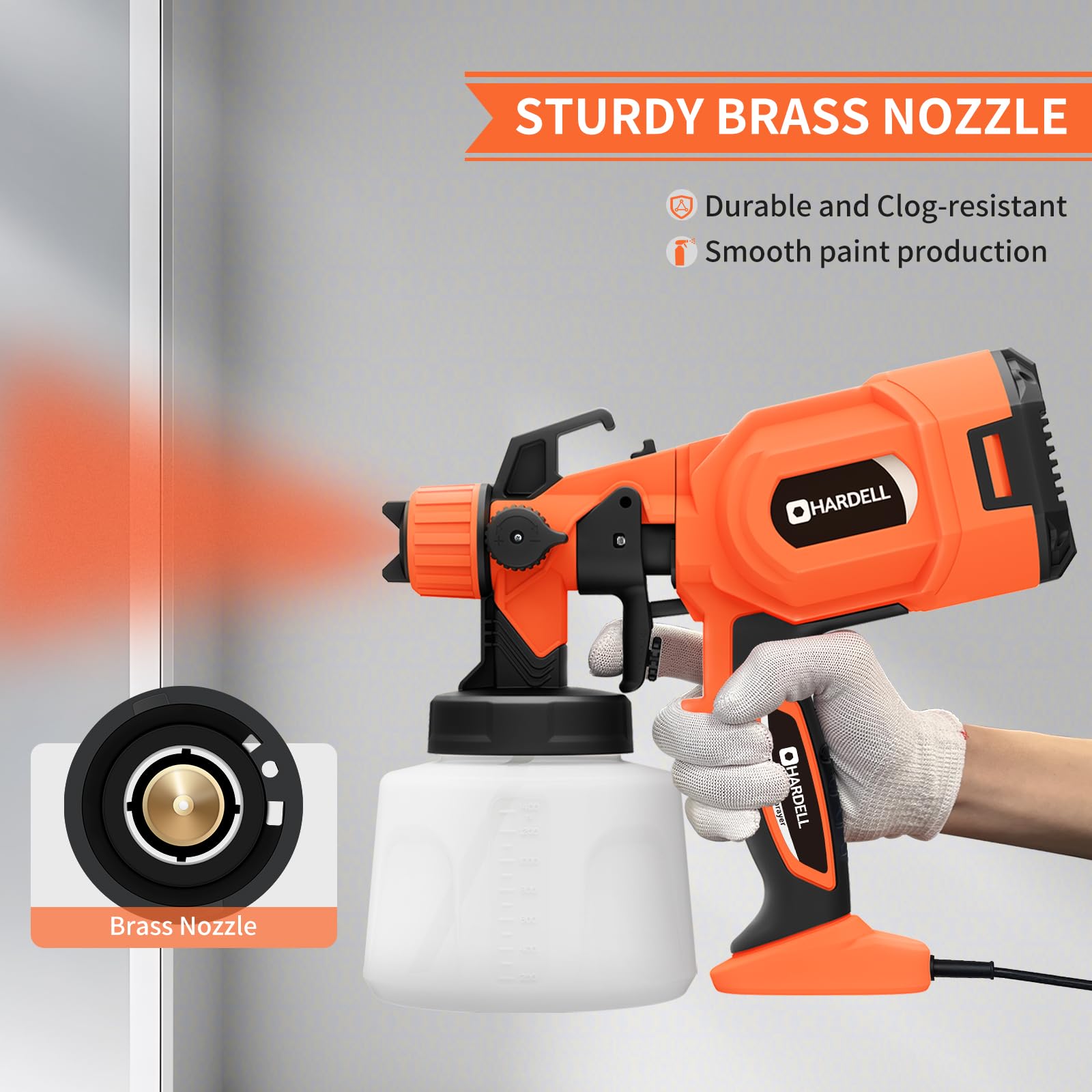 Paint Sprayer, High Power Spray Paint Gun with 5 Copper Nozzles, 3 Spray Patterns and 1400ML Container, Paint Sprayers for Home Interior and Exterior