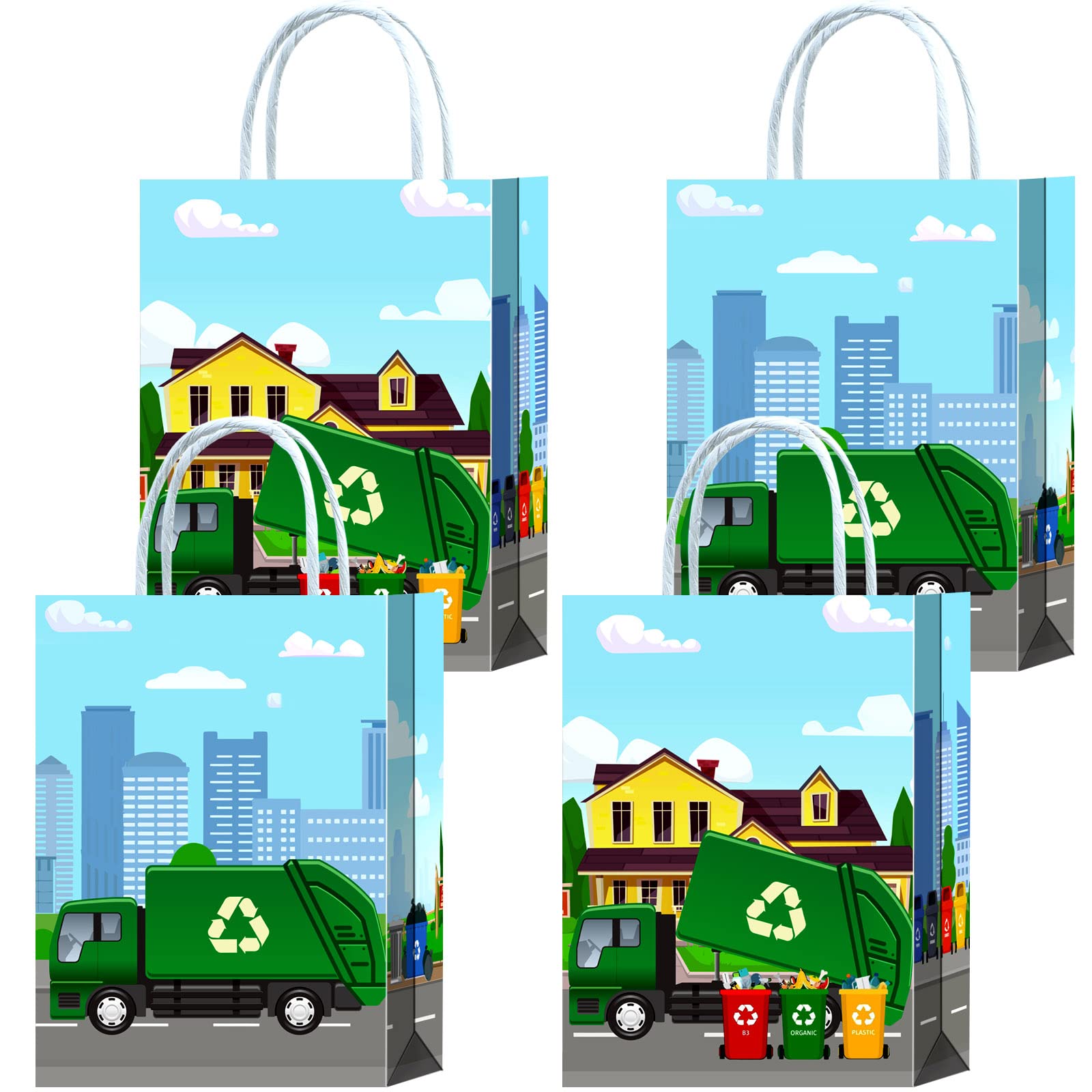 16 Pieces Garbage Truck Goodie Bags,Trash Truck Gift Snacks Treat Candy Party Favors Bags for Waste Management Recycling Theme Party Decorations