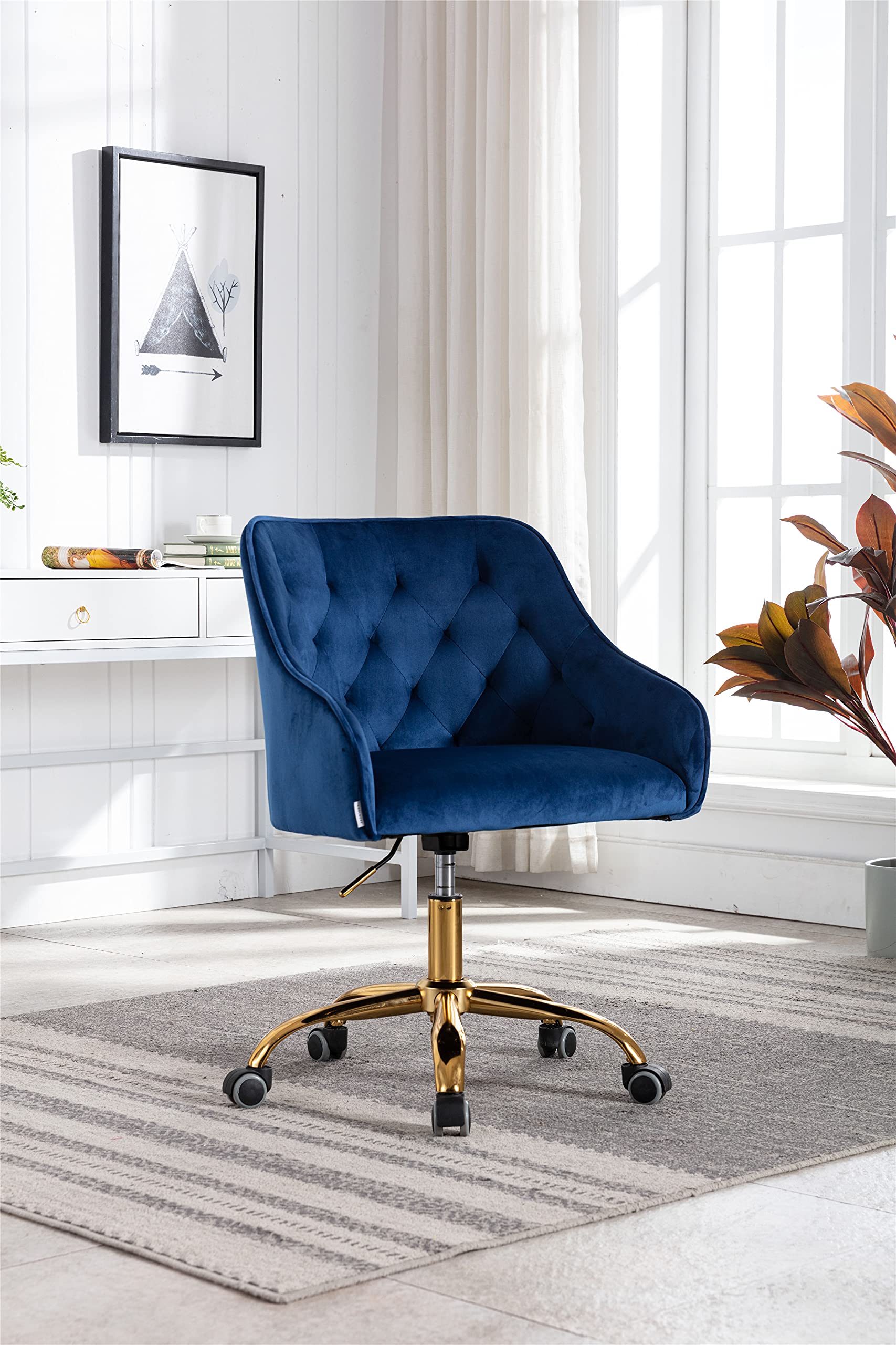 FIVESHOW Swivel Shell Chair for Living Room/Bed Room, Modern Leisure Office Chair,Height Adjustable (Navy)