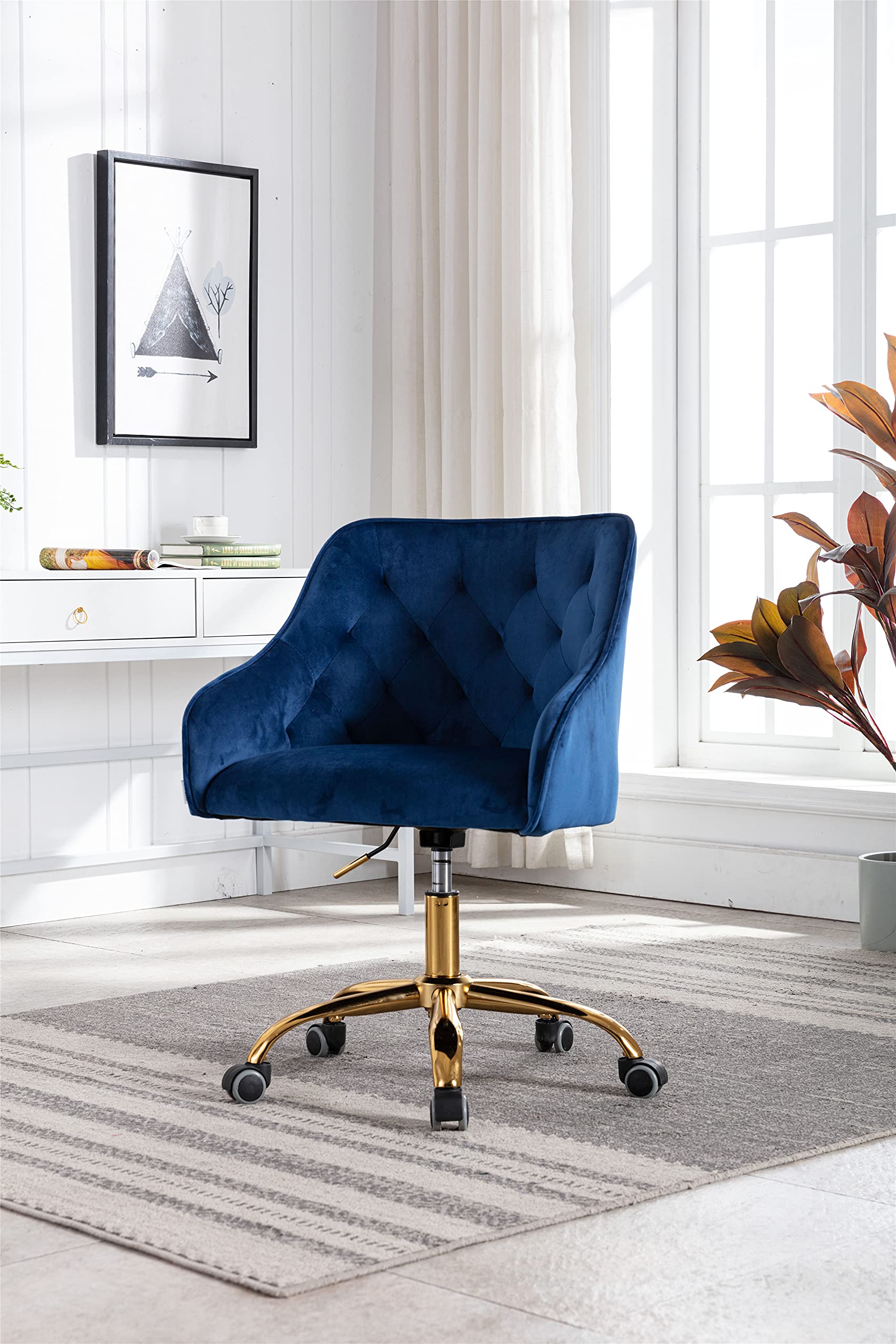 FIVESHOW Swivel Shell Chair for Living Room/Bed Room, Modern Leisure Office Chair,Height Adjustable (Navy)