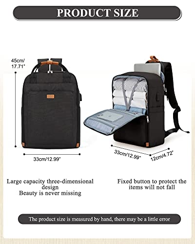 UPPACK Travel Backpack for Women Men Carry on Backpack for Airplanes Large Hiking Back Pack Black Personal Item Backpack Suitcase Overnight Backpack Laptop Backpack 15.6 Inch