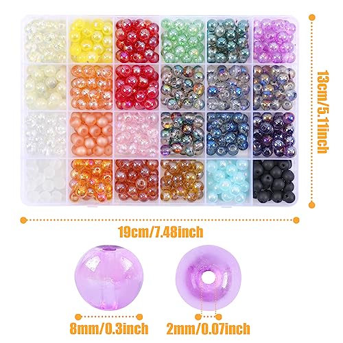 MAKERSLAND 24 Color Plated Glass Beads for Jewelry Making Bracelet Making Kit, DIY Gemstone Beads Crystal Beads, Plated Glass Beads Round Beads for Women 8mm