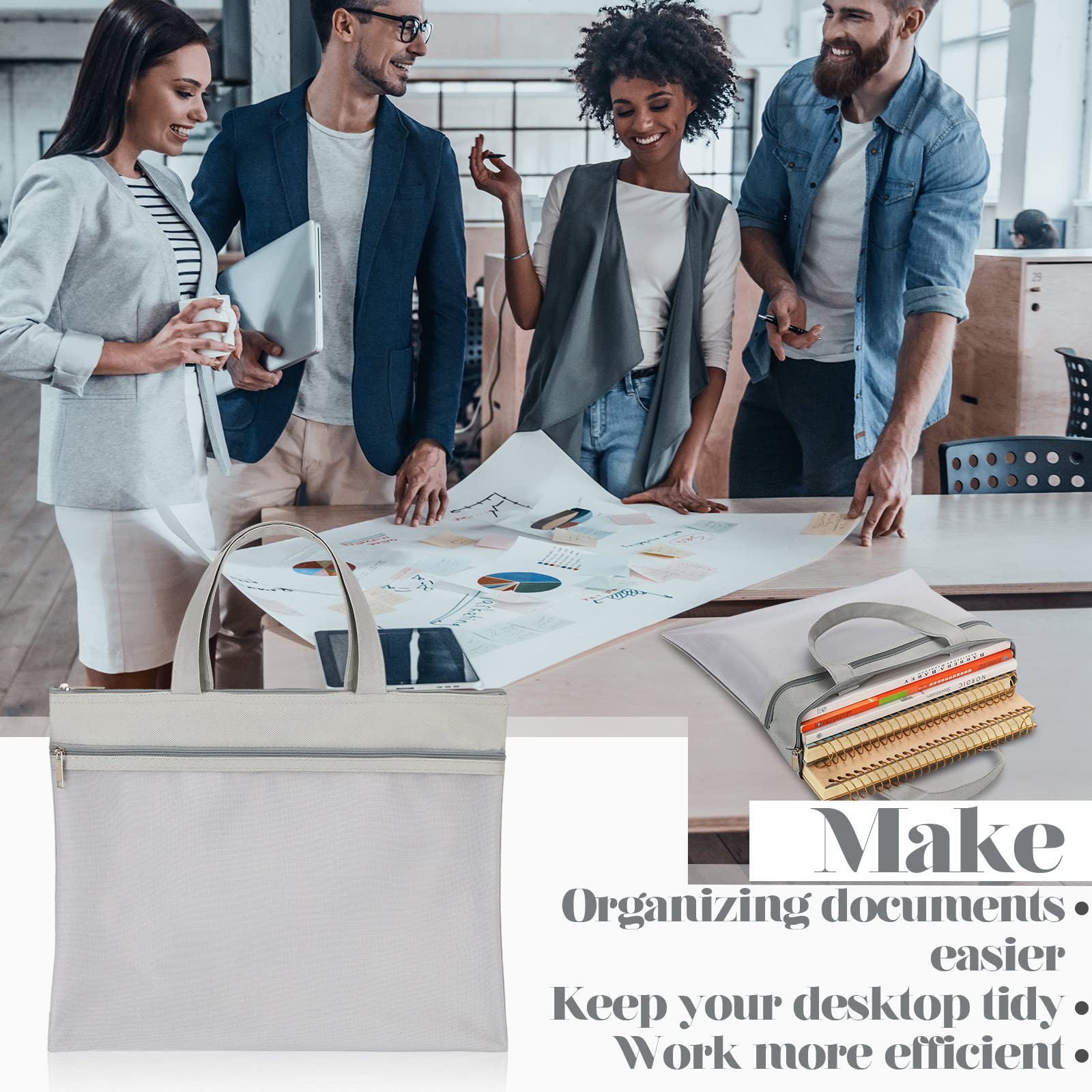 PerKoop Mesh Zipper Pouch with Handle Zipper Mesh Bag A4 Foldable Pocket Document Bag 11x13.7 in Waterproof Document Storage Supply Organizers for Project Papers Books, 4 Colors(8 Pcs)