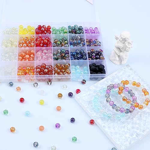 MAKERSLAND 24 Color Plated Glass Beads for Jewelry Making Bracelet Making Kit, DIY Gemstone Beads Crystal Beads, Plated Glass Beads Round Beads for Women 8mm