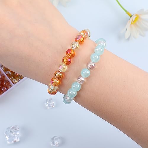 MAKERSLAND 24 Color Plated Glass Beads for Jewelry Making Bracelet Making Kit, DIY Gemstone Beads Crystal Beads, Plated Glass Beads Round Beads for Women 8mm