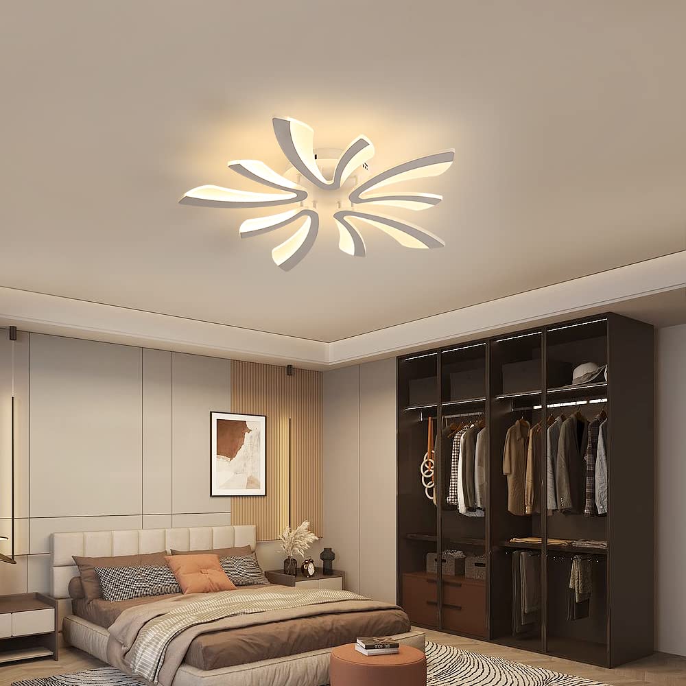 Goeco Modern Ceiling Light, 27.5'' Dimmable LED White Acrylic V-Shaped Flush Mount Ceiling Lights, 3000K/4000K/6500K with Remote Control Ceiling Light Fixture for Living Room, Dining Room, Bedroom