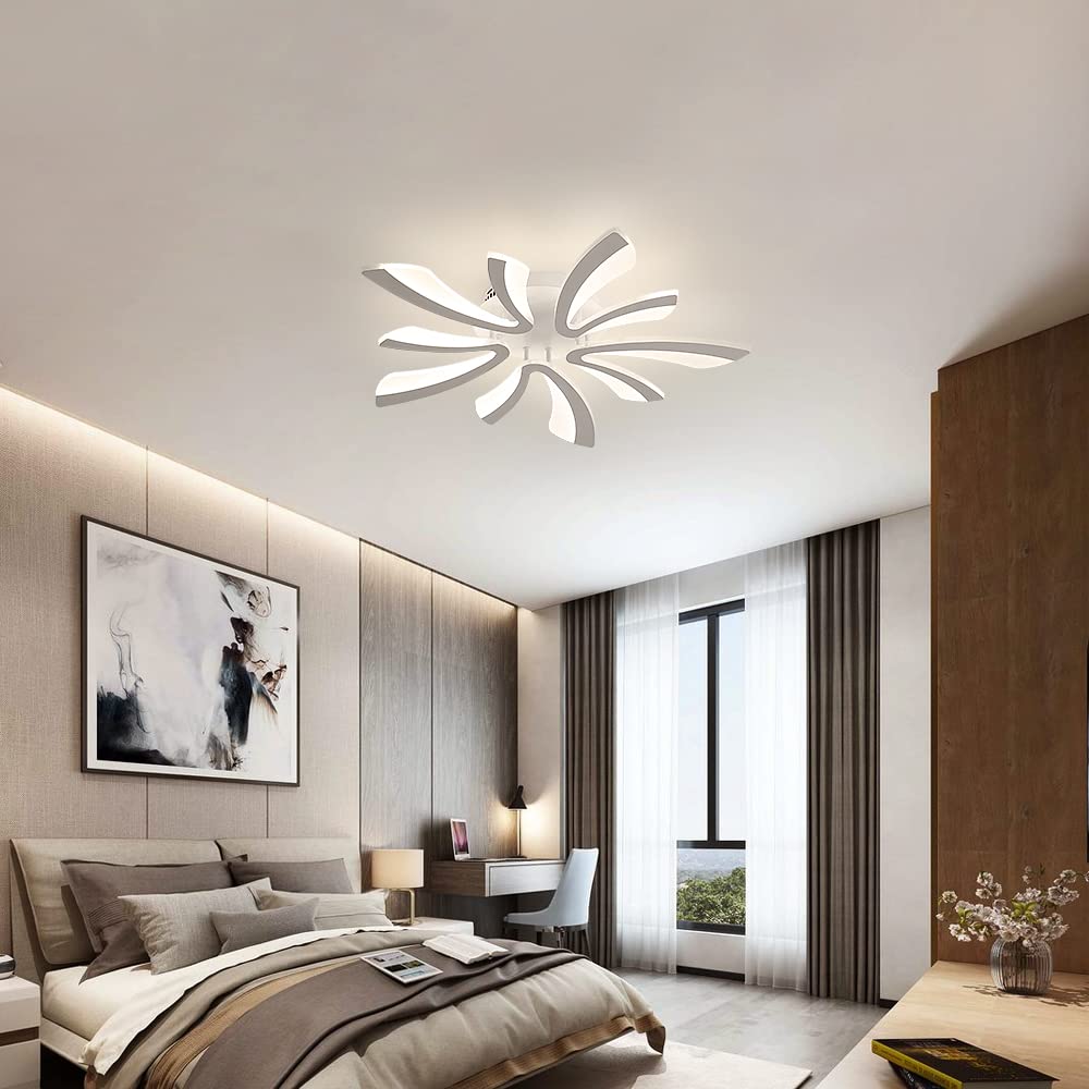 Goeco Modern Ceiling Light, 27.5'' Dimmable LED White Acrylic V-Shaped Flush Mount Ceiling Lights, 3000K/4000K/6500K with Remote Control Ceiling Light Fixture for Living Room, Dining Room, Bedroom