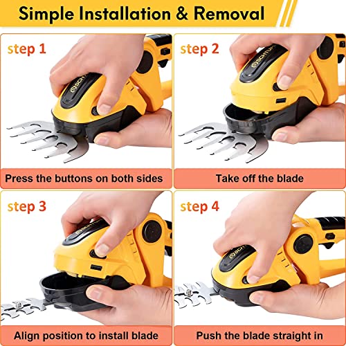 SCHTUMPA 24V 1260-RPM Cordless Grass Shears, 2-in-1 Mini Hedge Trimmer Cordless, Handheld Grass Trimmer Cordless, Electric Bush Trimmer Cordless, 2 Batteries and Charger Included,Yellow