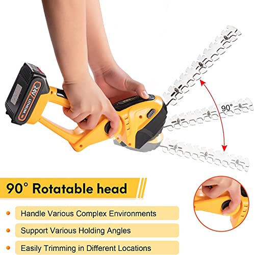 SCHTUMPA 24V 1260-RPM Cordless Grass Shears, 2-in-1 Mini Hedge Trimmer Cordless, Handheld Grass Trimmer Cordless, Electric Bush Trimmer Cordless, 2 Batteries and Charger Included,Yellow