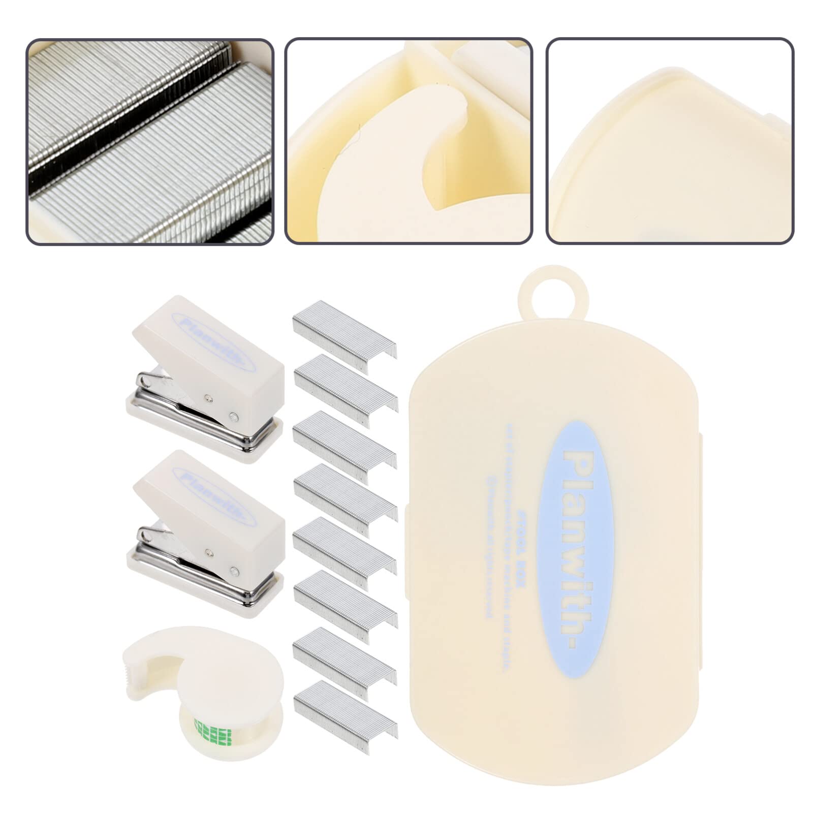 Staplers for Desk Mini Stapler 1 Set Desk Accessory Kits 3 in 1 Desktop Stapler Hole Punch Tape Dispenser Office Supplies Set for Office Home Stationery Gift White Mini Binder