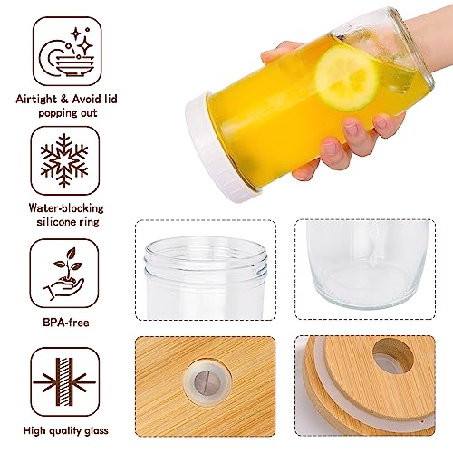 Moretoes 4pcs 24oz Glass Cups with Lids and Straws, Mason Jar Cups, Iced Coffee Tumblers for Jumbo Smoothie, Bubble Tea, Cold Brew, Soda
