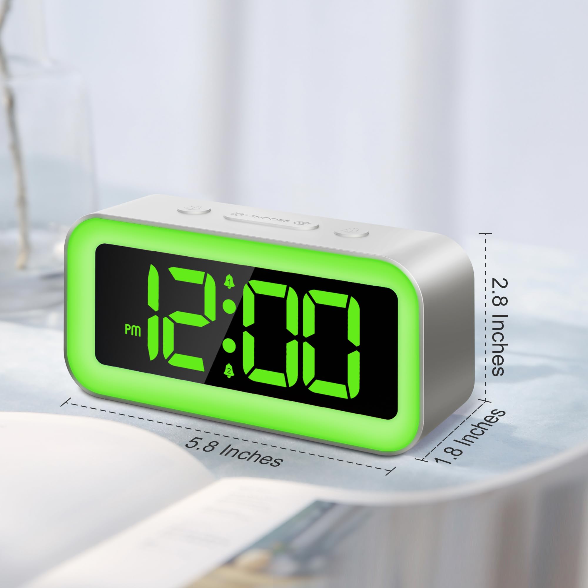 Colorful Nightlight LED Digital Alarm Clock with Super Loud Dual alarm, Weekday mode, Snooze, Dimmer, USB Charging Port for Livingroom, Bedroom, Bedside, Heavy Sleeper, Adult, Kid, Teens, gift, Silver