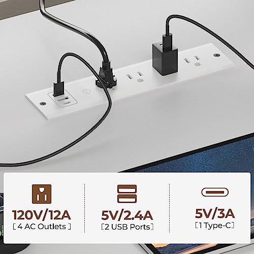 Rolanstar L Shaped Gaming Desk with Power Outlets & LED Lights, Reversible Computer Desk with Keyboard Tray, Storage Shelves, Monitor Stand & Hutch for Home Office, White