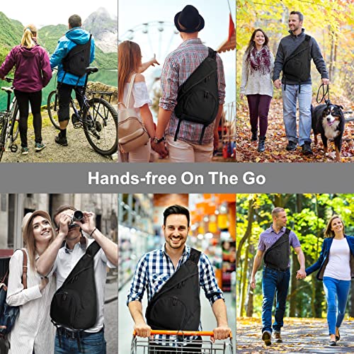 BuyAgain Sling Backpack, Sling Bag Chest Shoulder Crossbody Bag Pack Multipurpose Daypack for Men Women Travel, Hiking, Black