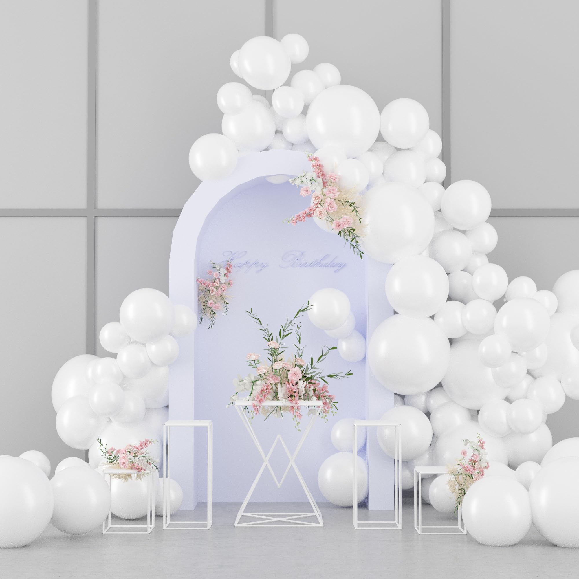 Dazzle Bright 100 PCS White Balloons Latex Balloons Different Party Balloon Kit for Balloon Garland Arch Birthday Party Graduation Baby Shower Wedding Holiday Decoration (18-12-10-5 Inch)