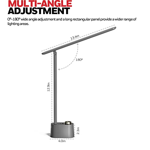 Honeywell HWT-H01 LED Desk Lamp Stepless Dimmable Table Lamp with USB A+C Dual Charging Port Eye-Caring Foldable Desk Light with 3 Color Modes for Home Office Bedroom Reading Study Sunturalux (Gray)