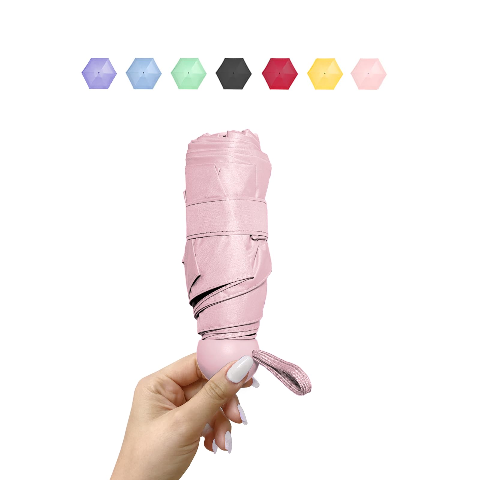 ALFROTEY Mini Folding Travel Umbrella for Rain Lightweight Small Compact Pocket Umbrella for Backpack and Purse Ideal Tiny Portable Travel Umbrella for Women and Girls (Pink, S)