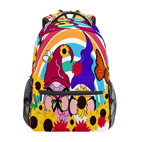 KIOPLYET Gnomes Sunflower Rainbow College Bookbag School Bag Children Kids Teens Business Laptop Backpack Travel Hiking Daypack Large Diaper Bag for Adult