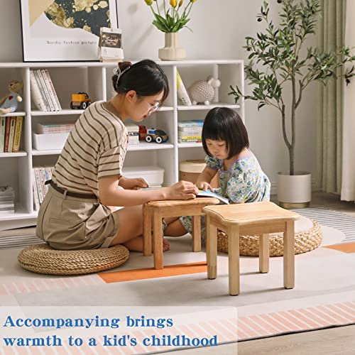 Aibiju Toddler Step Stool, Mini Table Desktop Shelf, Wooden Stool 11.5 * 11.5 * 10.6inch, Natural Wood Kitchen Step Stool, Small Short Stool for Kids and Adults, Natural Wood Color JPRF-1352
