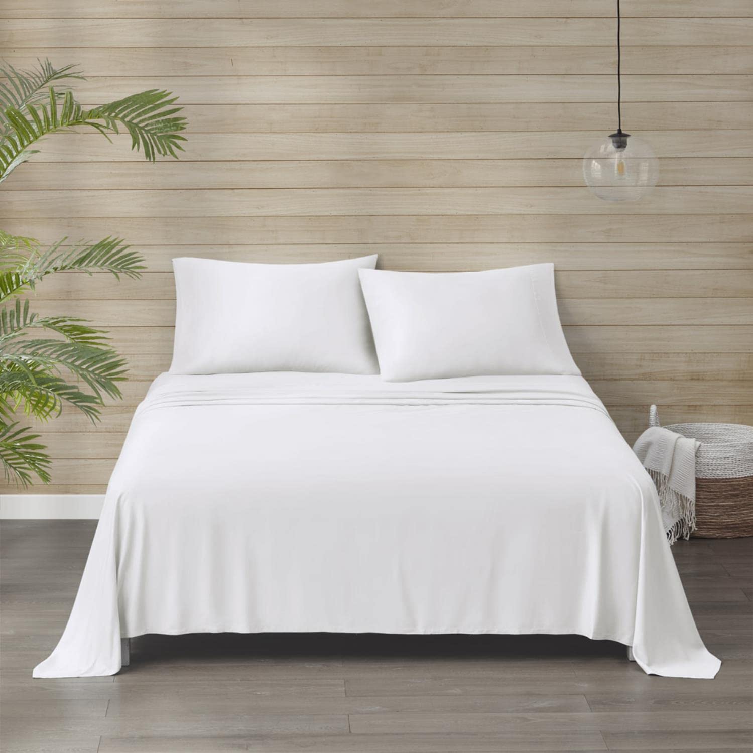 Beautyrest King Sheets Set Tencel Poly Blend, Cool King Bed Sheet Set, Colorfast, Moisture Wicking, King Size Sheet Set Silky Soft Gentle on Skin, Deep Pocket Fits up to 16" Mattress, King, White