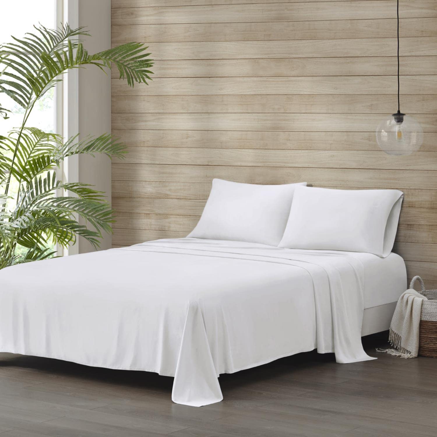 Beautyrest King Sheets Set Tencel Poly Blend, Cool King Bed Sheet Set, Colorfast, Moisture Wicking, King Size Sheet Set Silky Soft Gentle on Skin, Deep Pocket Fits up to 16" Mattress, King, White