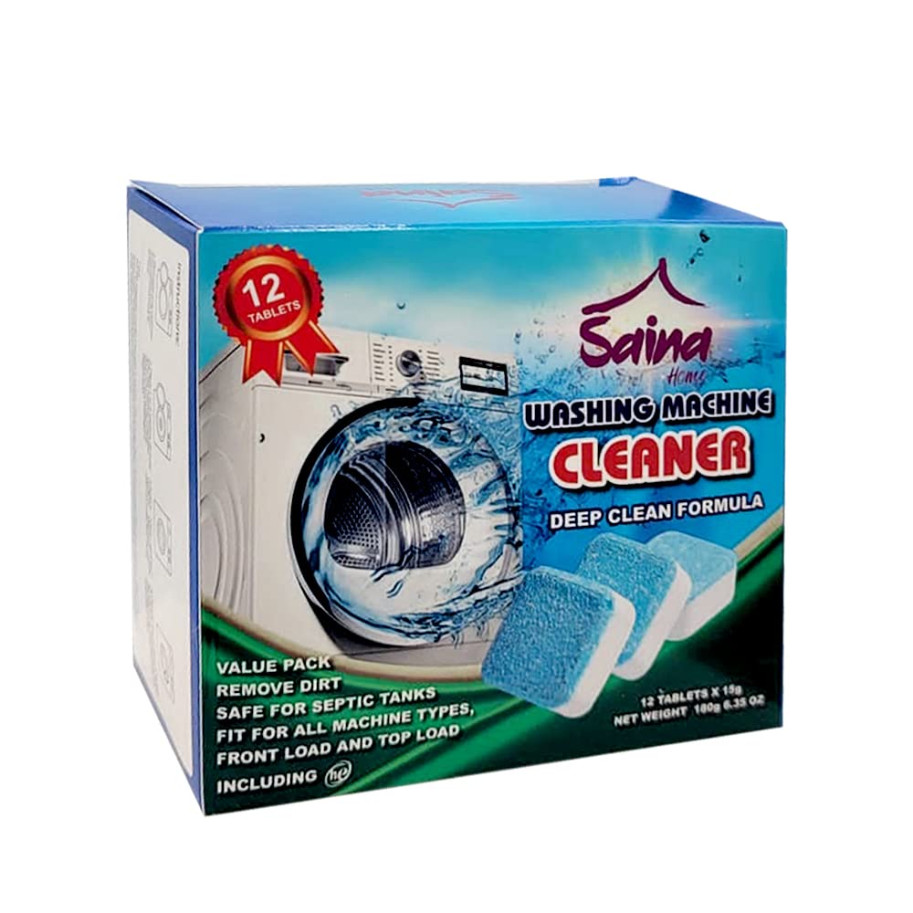 SainaHome Washing Machine Cleaner Tablet- Cleaning Tablets For HE Front Loader & Top Load Washer -12 Pack Economy Supply