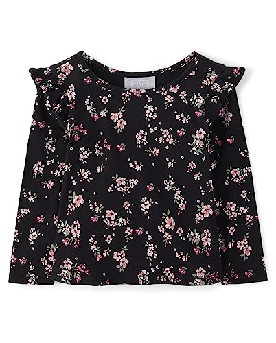 The Children's Place,and Toddler Girl Long Sleeve Ruffle Top,12-18 Months Black Floral