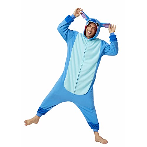 Kigrucme Unisex Adult Cartoon Onesie Pajamasr One Piece Stitch Animal Costume Halloween Cosplay Homewear Anime Costume(stitch,s)