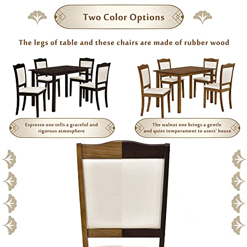 LCH 5-Piece Wooden Furniture Sets, Simple Style Rectangular Table Suit W/4 Upholstered Chairs for Home Compact Space Kitchen & Dining Room Breakfast, Lunch and Dinner (Espresso)