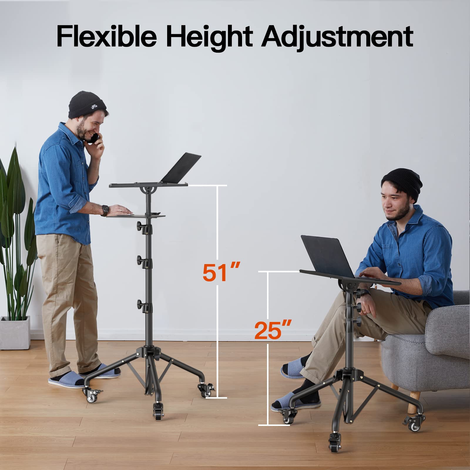Amada Projector Stand with Wheels, Height Adjustable Rolling Stand with Mouse Tray, Bag Included - Ideal for Laptop, Projector, DJ, Sheet Music - AMPS05