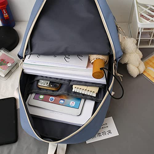 LIEEI Kawaii Backpack 5Pcs Set Cute Backpack Aesthetic Large School Bags with Pendants and Pins, Pen Case, Tote Bag, Small Bag (Black)