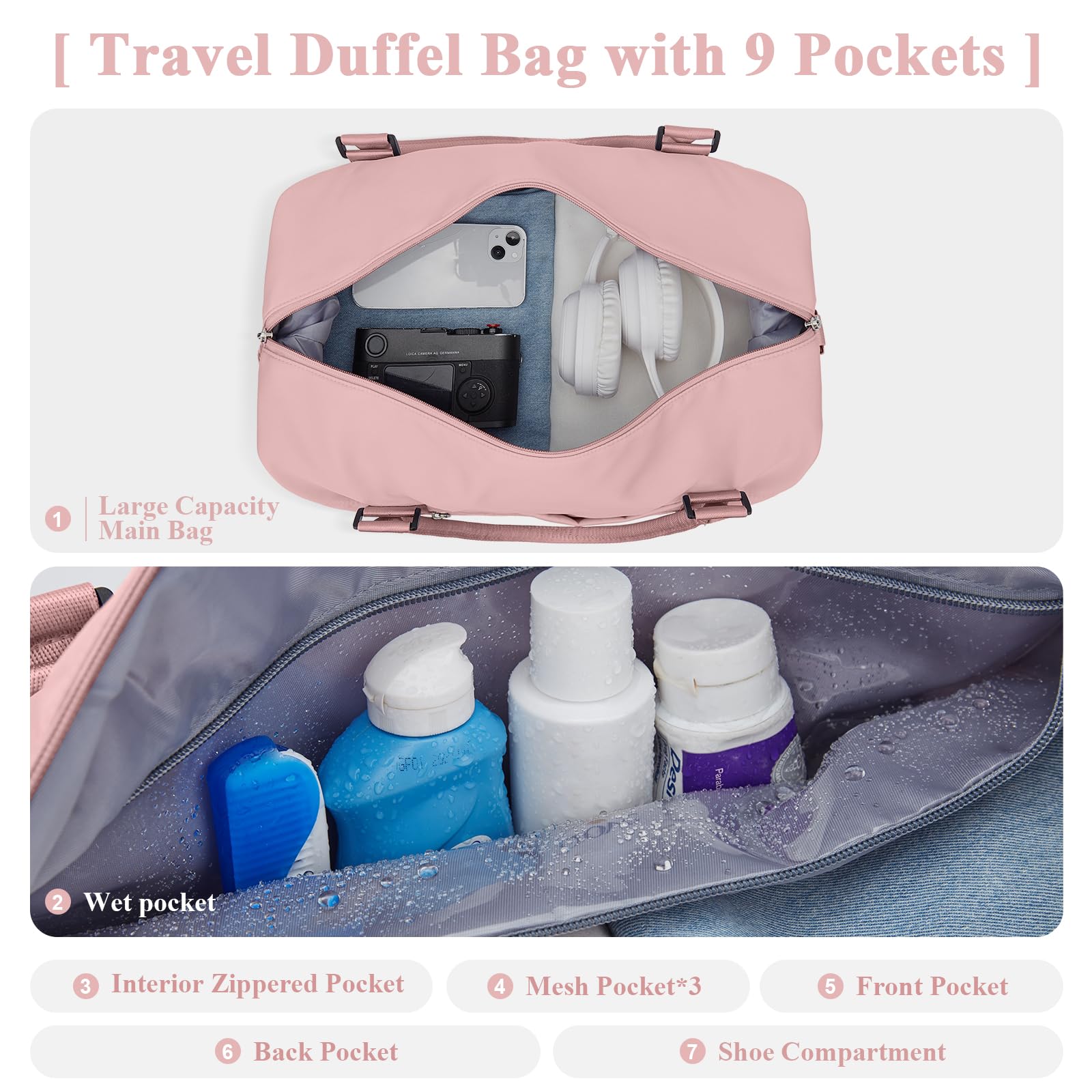 Travel Duffel Bag with Shoes Compartment, Overnight Weekender Bags for Women,Carry on Personal Item Bag