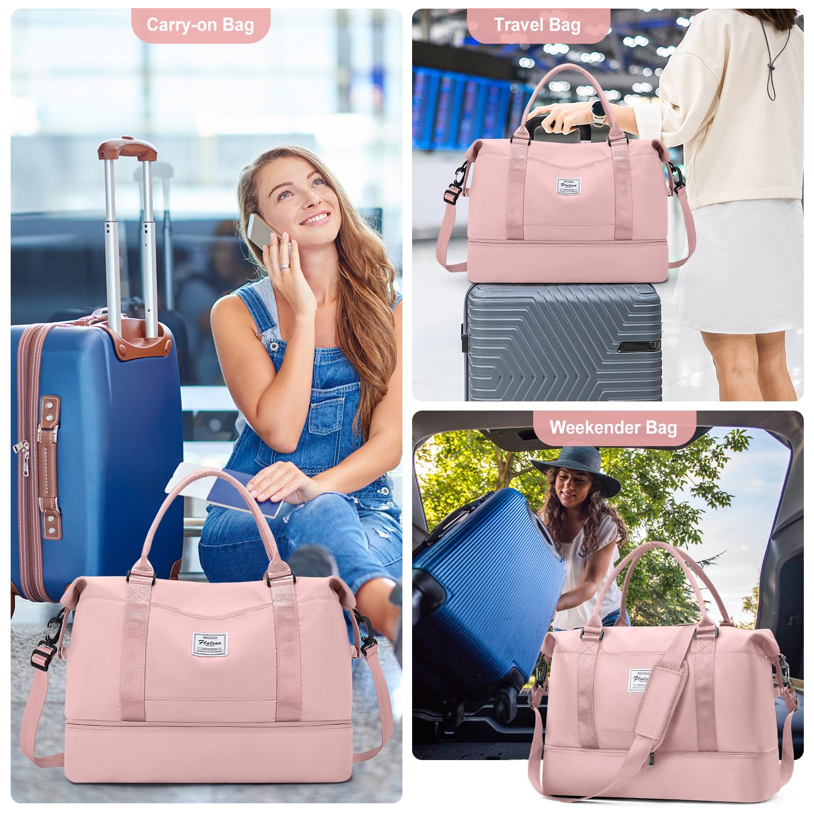 Travel Duffel Bag with Shoes Compartment, Overnight Weekender Bags for Women,Carry on Personal Item Bag