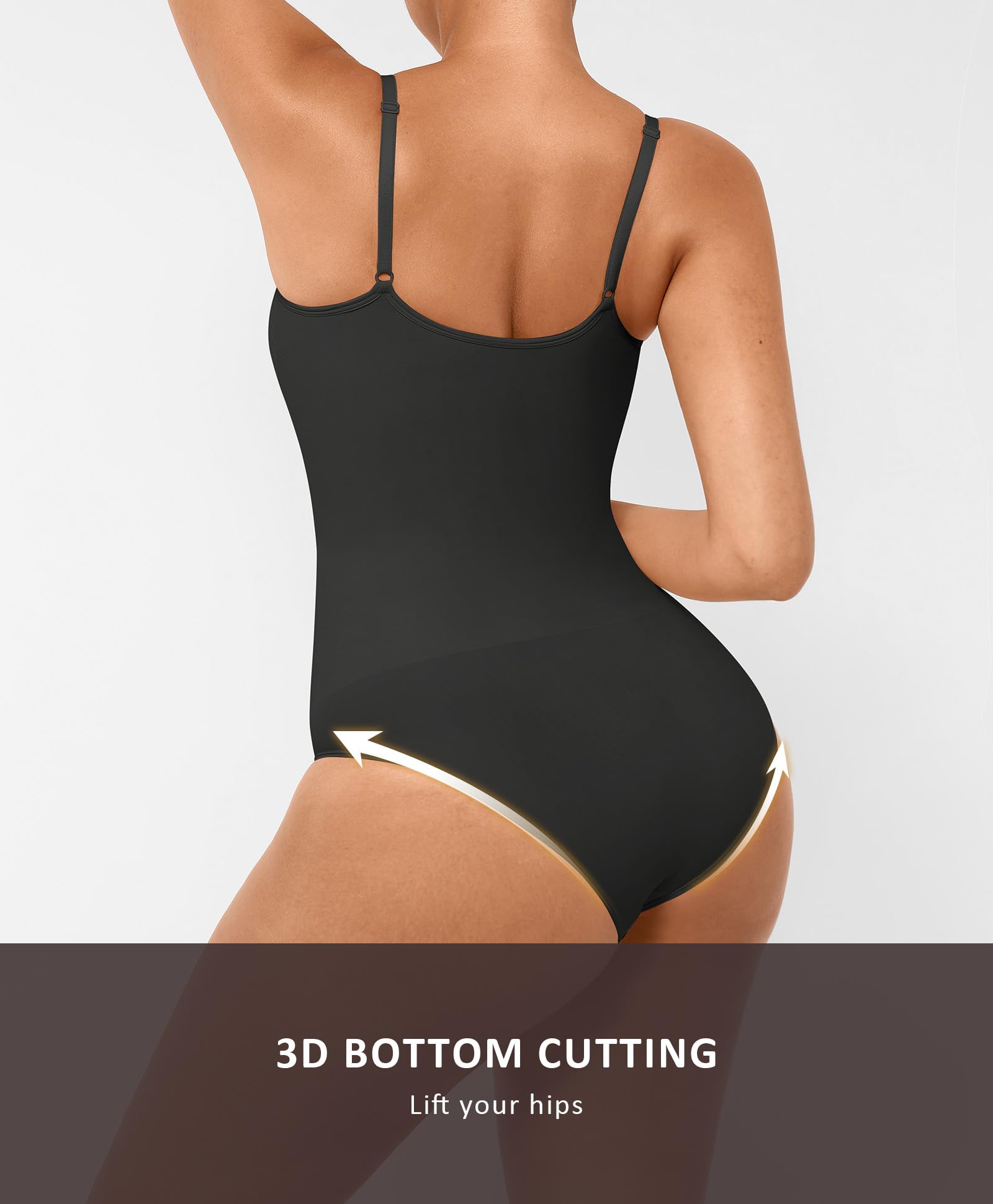 FeelinGirl Shapewear Bodysuit for Women Tummy Control Sculpting Snatched Waist Body Suit Brief Light Black Skin M/L