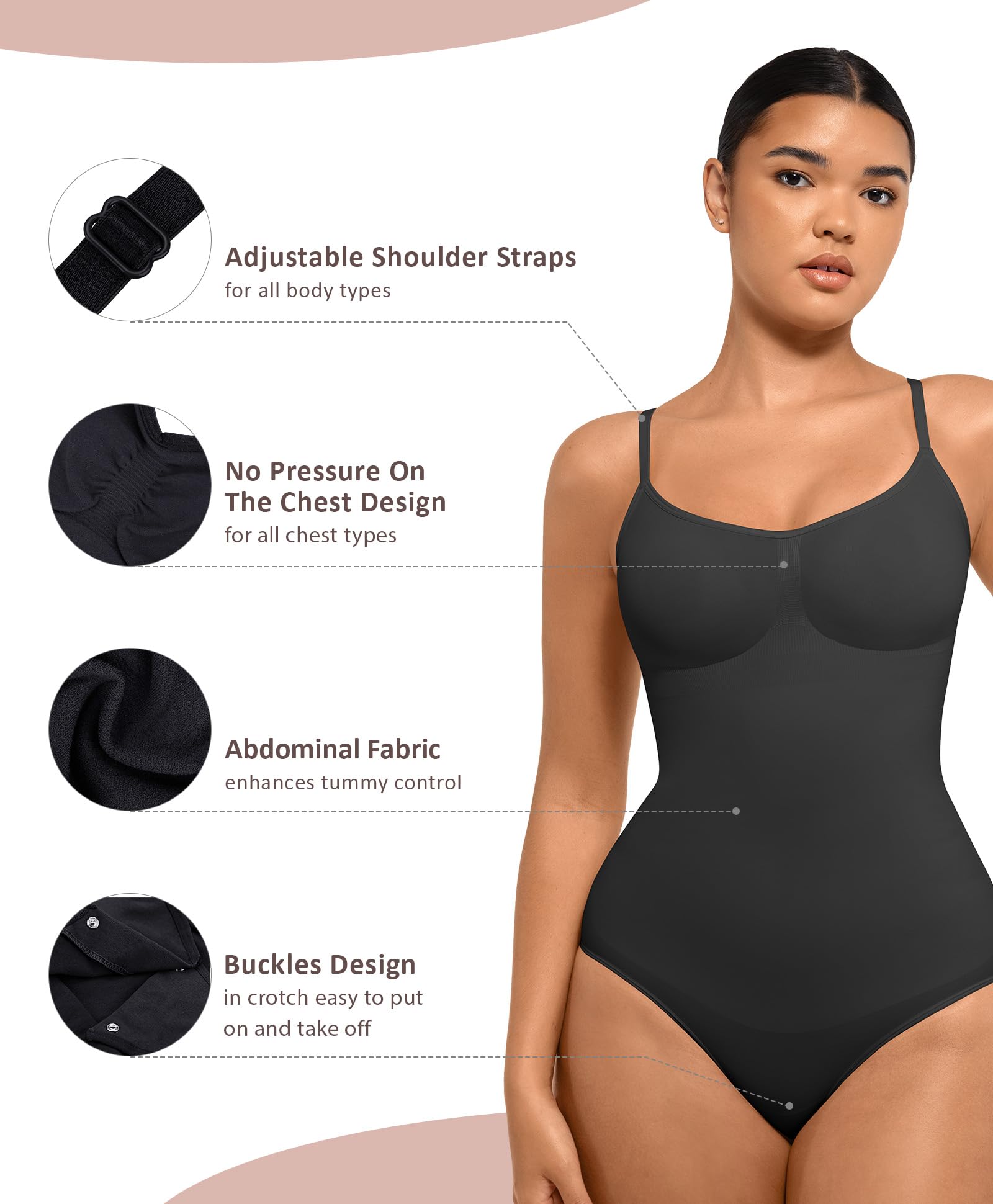 FeelinGirl Shapewear Bodysuit for Women Tummy Control Sculpting Snatched Waist Body Suit Brief Light Black Skin M/L